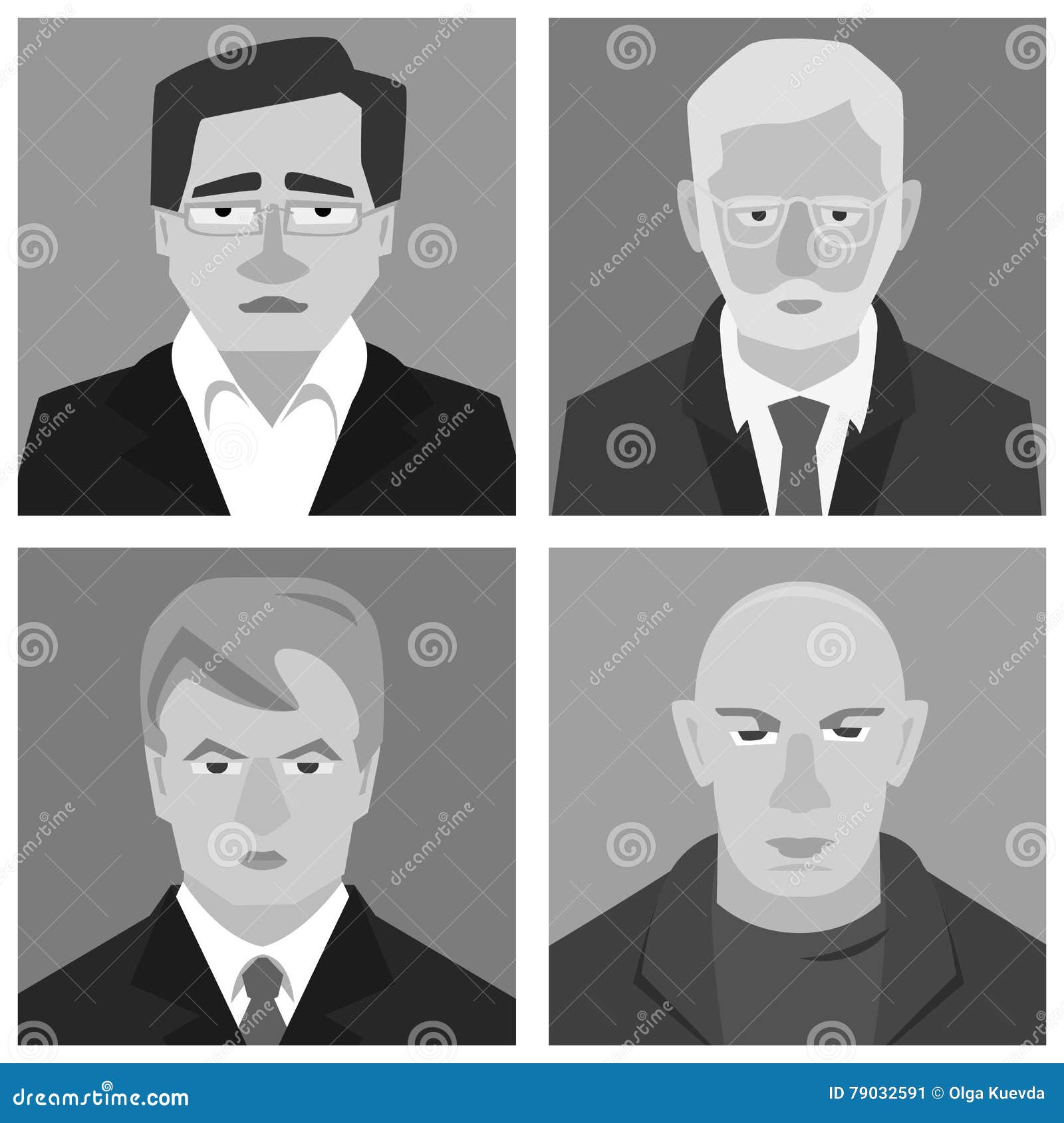 Serious Men Avatars, Simple Vector Cartoon Set Stock Vector ...