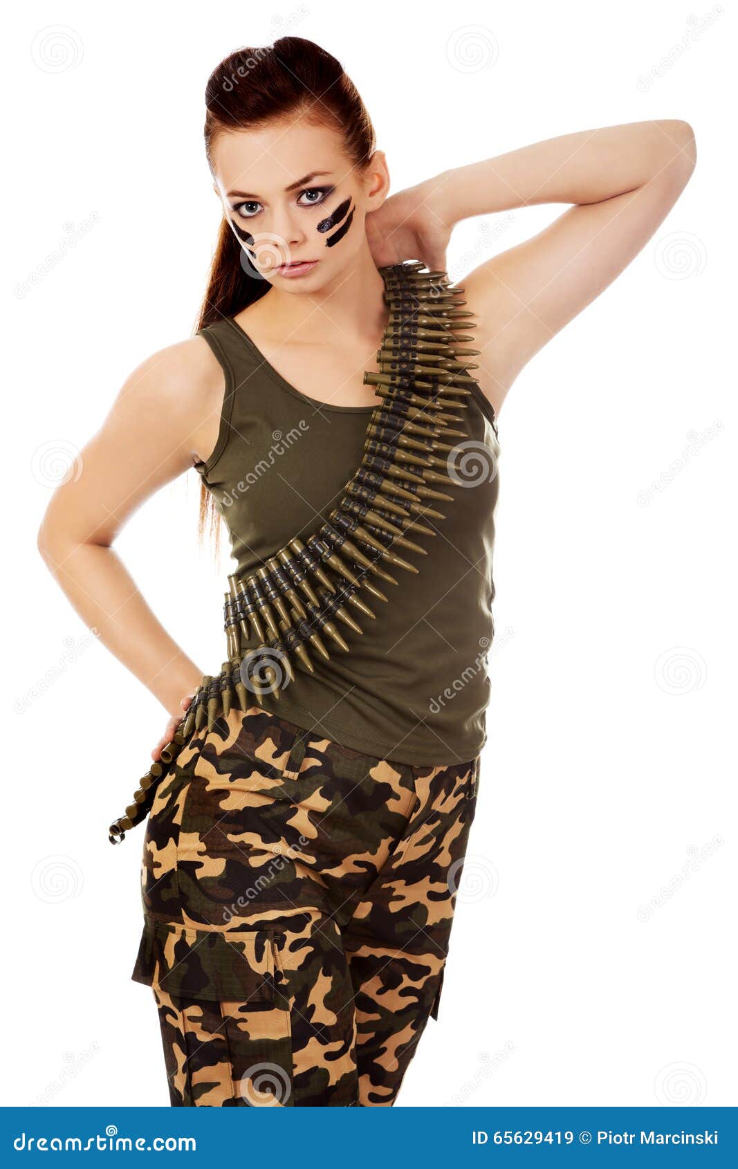 Serious Military Woman with Bullet Belt Stock Image - Image of danger ...