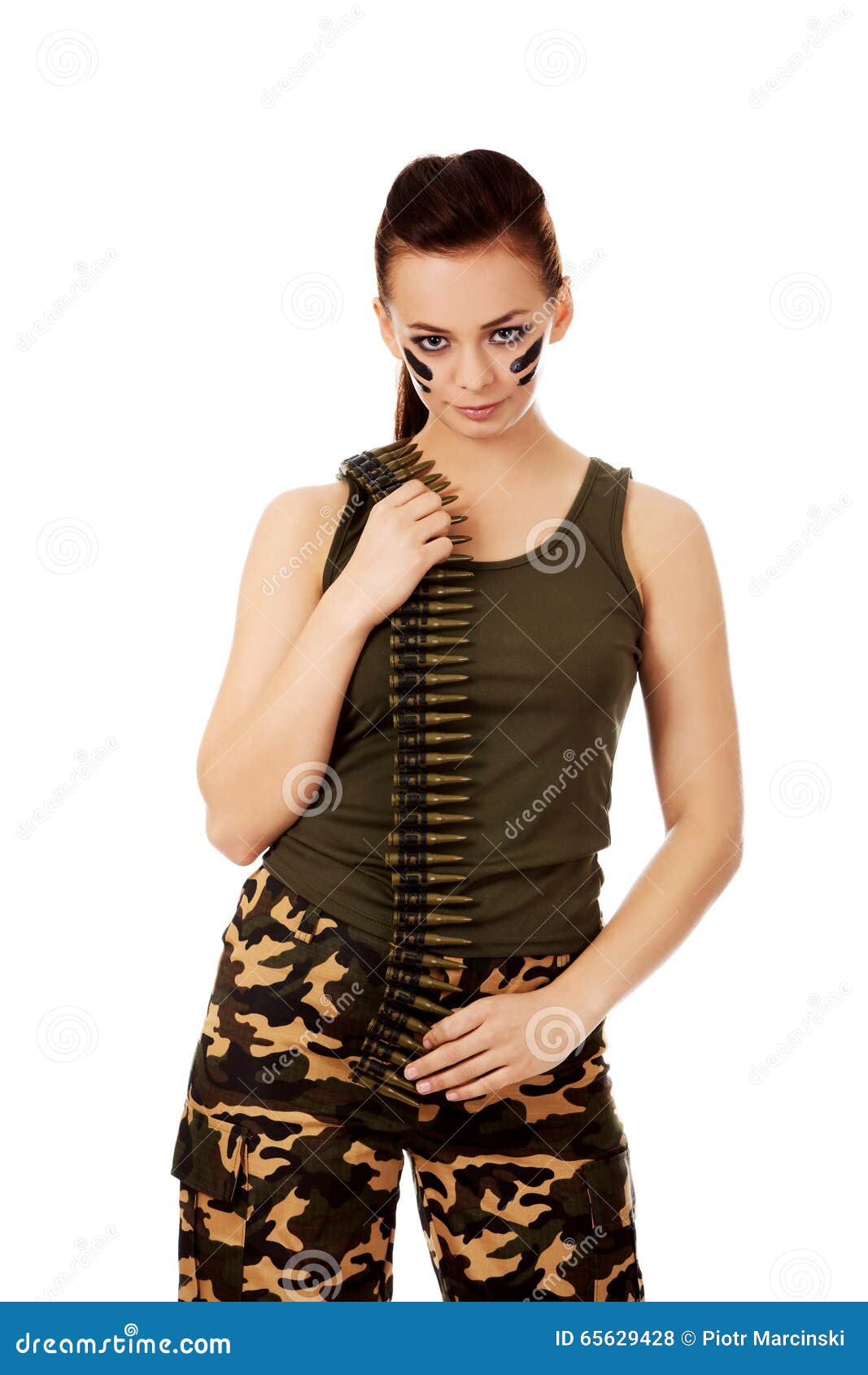 Serious Military Woman with Bullet Belt Stock Photo - Image of military ...