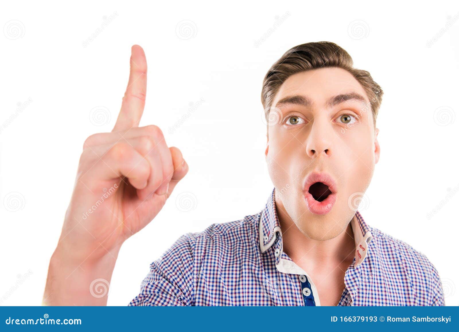 Serious Minded Man Having an Idea and Pointing Up Stock Image - Image ...