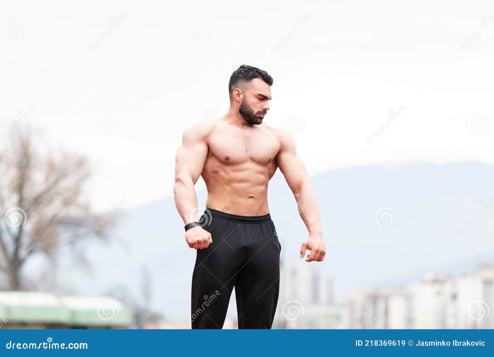 Serious Model Standing Outdoors Stock Image - Image of bodybuilding ...