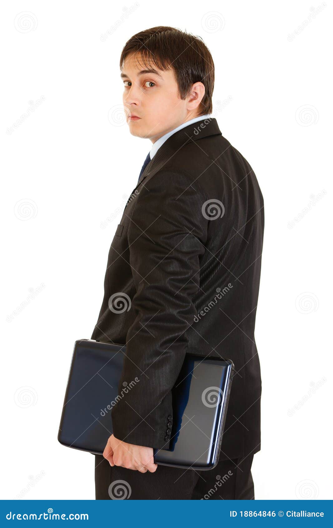 Serious Modern Businessman Holding Laptops in Hand Stock Photo - Image ...