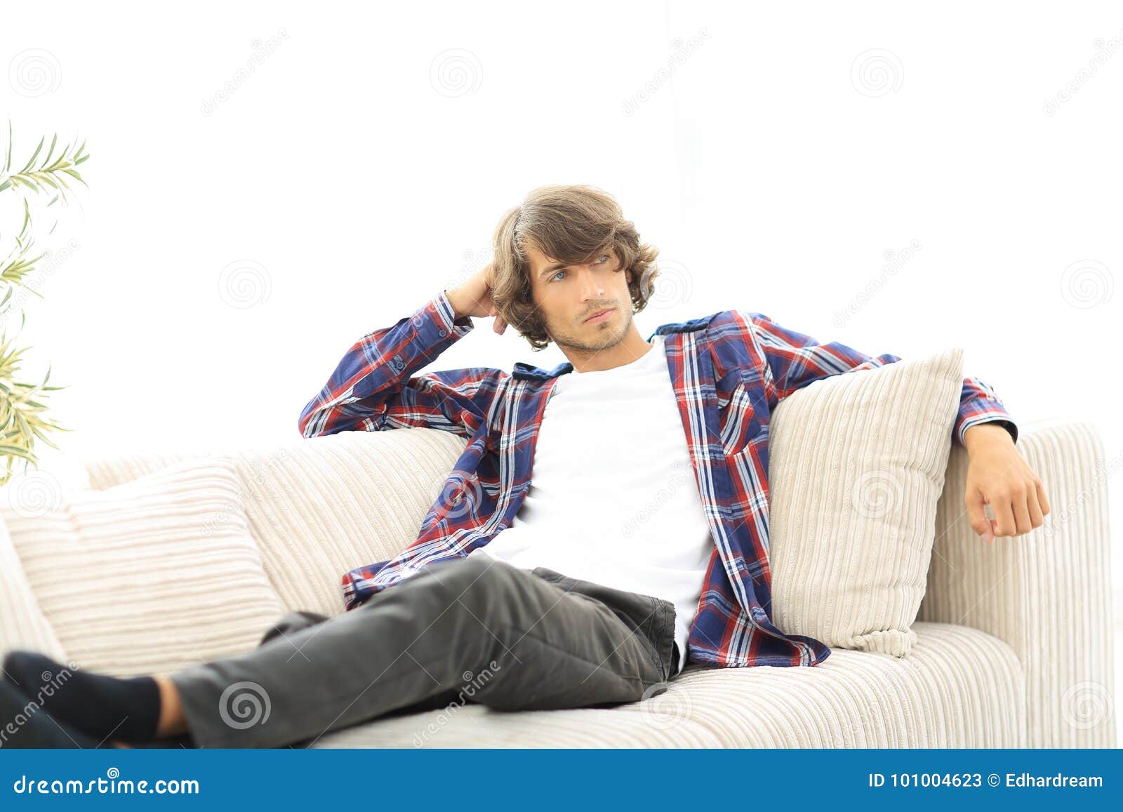Serious Modern Guy Sitting On The Couch Stock Image Image Of Look