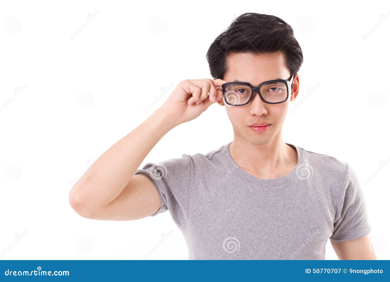 Serious Nerd Man Looking at You, Large Glasses Stock Image - Image of ...