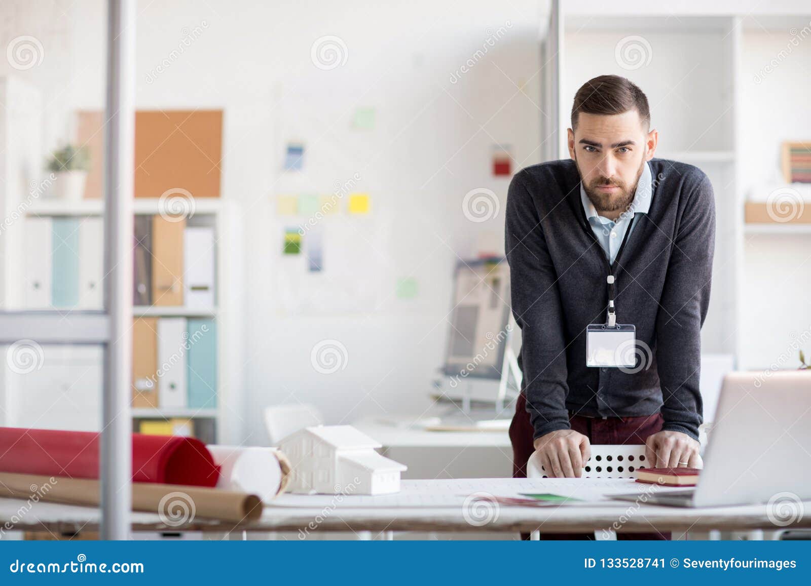 Serious Office Worker Looking at Camera Stock Image - Image of worker ...