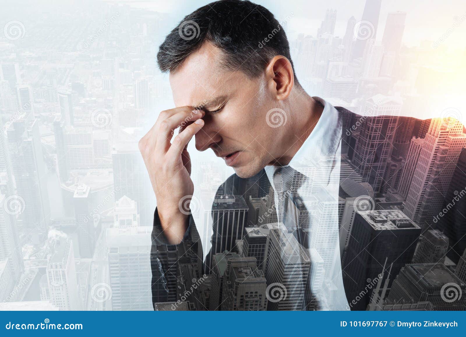Serious Office Worker Suffering from Terrible Headache Stock Image ...