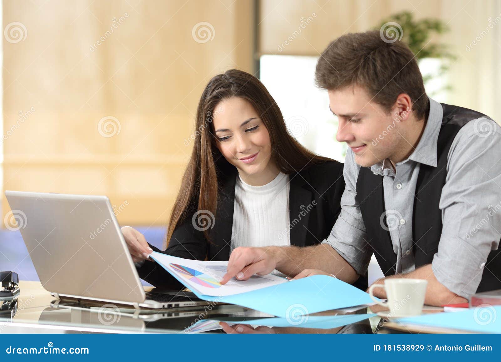 Serious Office Workers Checking Statistics Stock Image - Image of ...