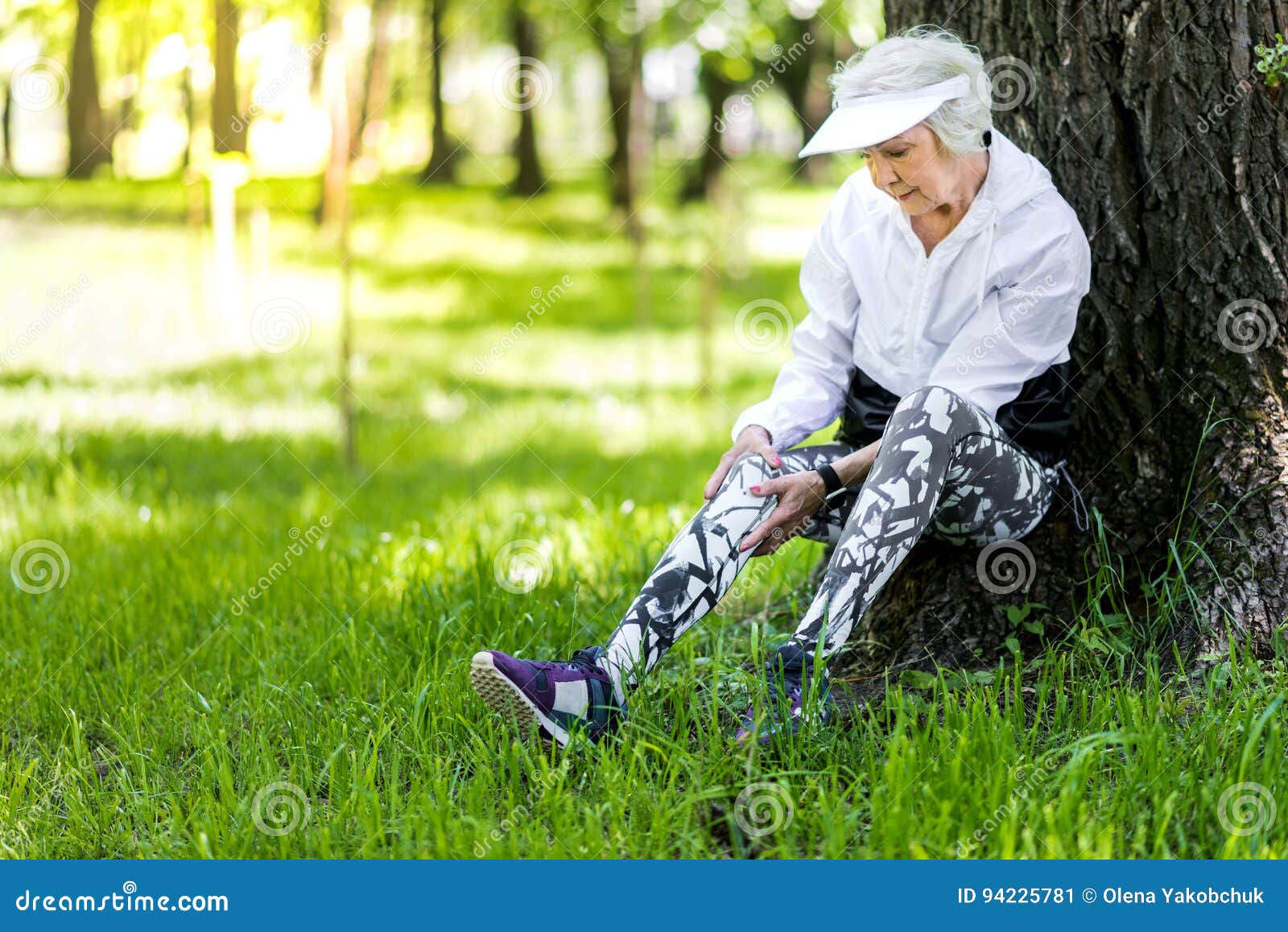 Serious Old Woman Recreating after Training in Green Forest Stock Image ... Serious Old Woman Recreating after Training in Green Forest Stock Image ...