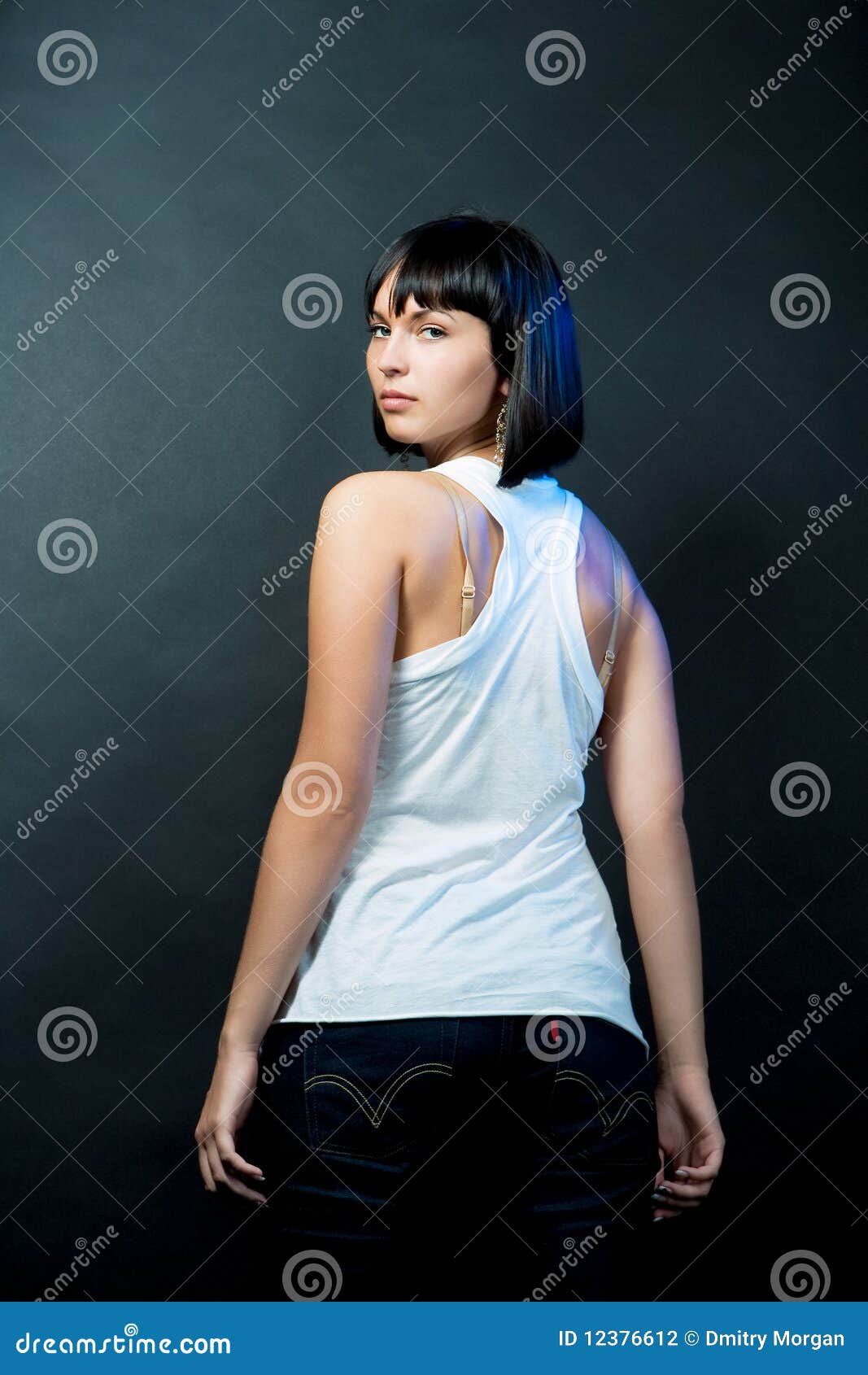 Serious Passion Look Back of Young Caucasian Girl Stock Photo - Image ...