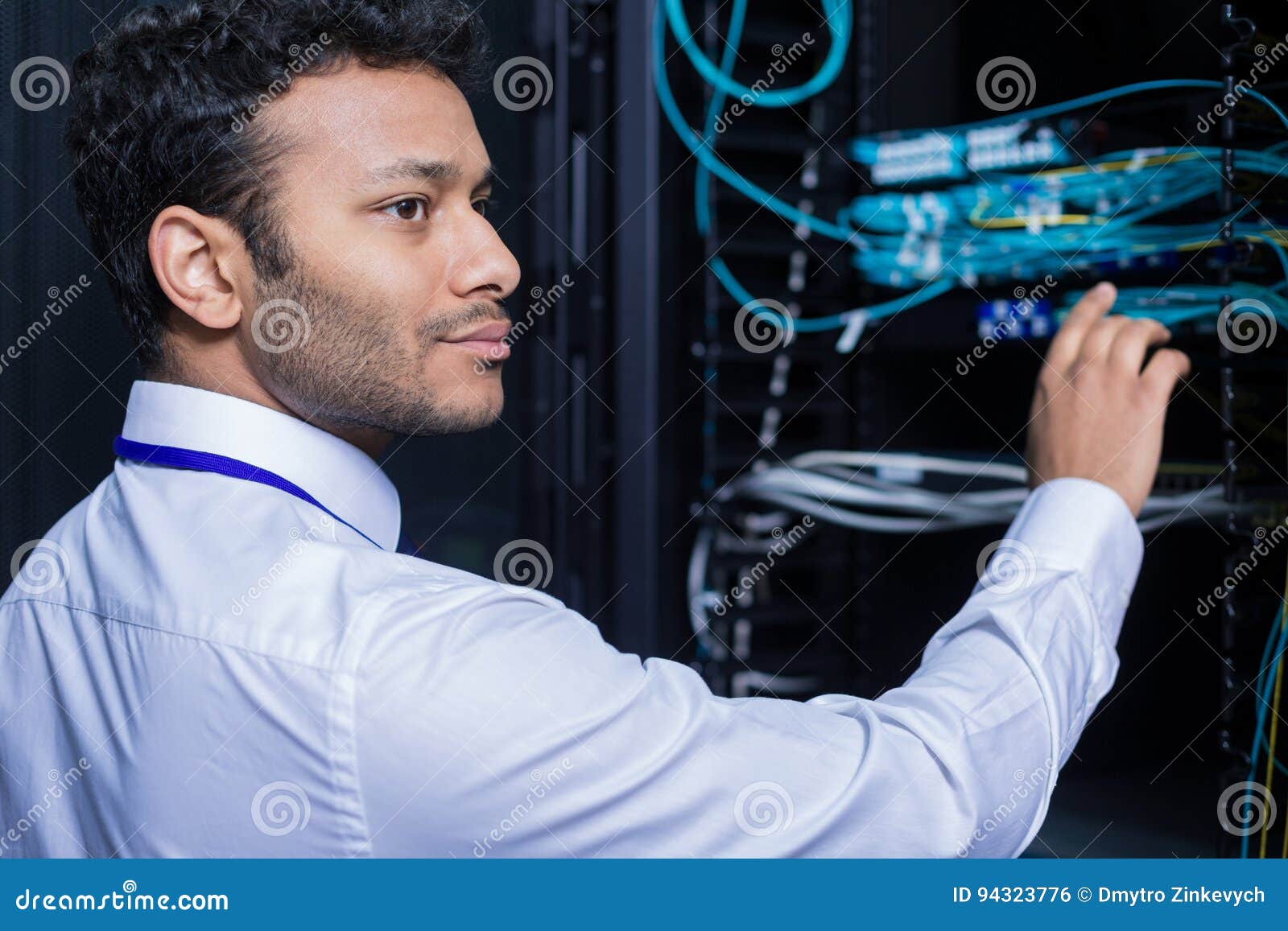 Serious Pleasant Man Working in the Server Room Stock Photo - Image of ...