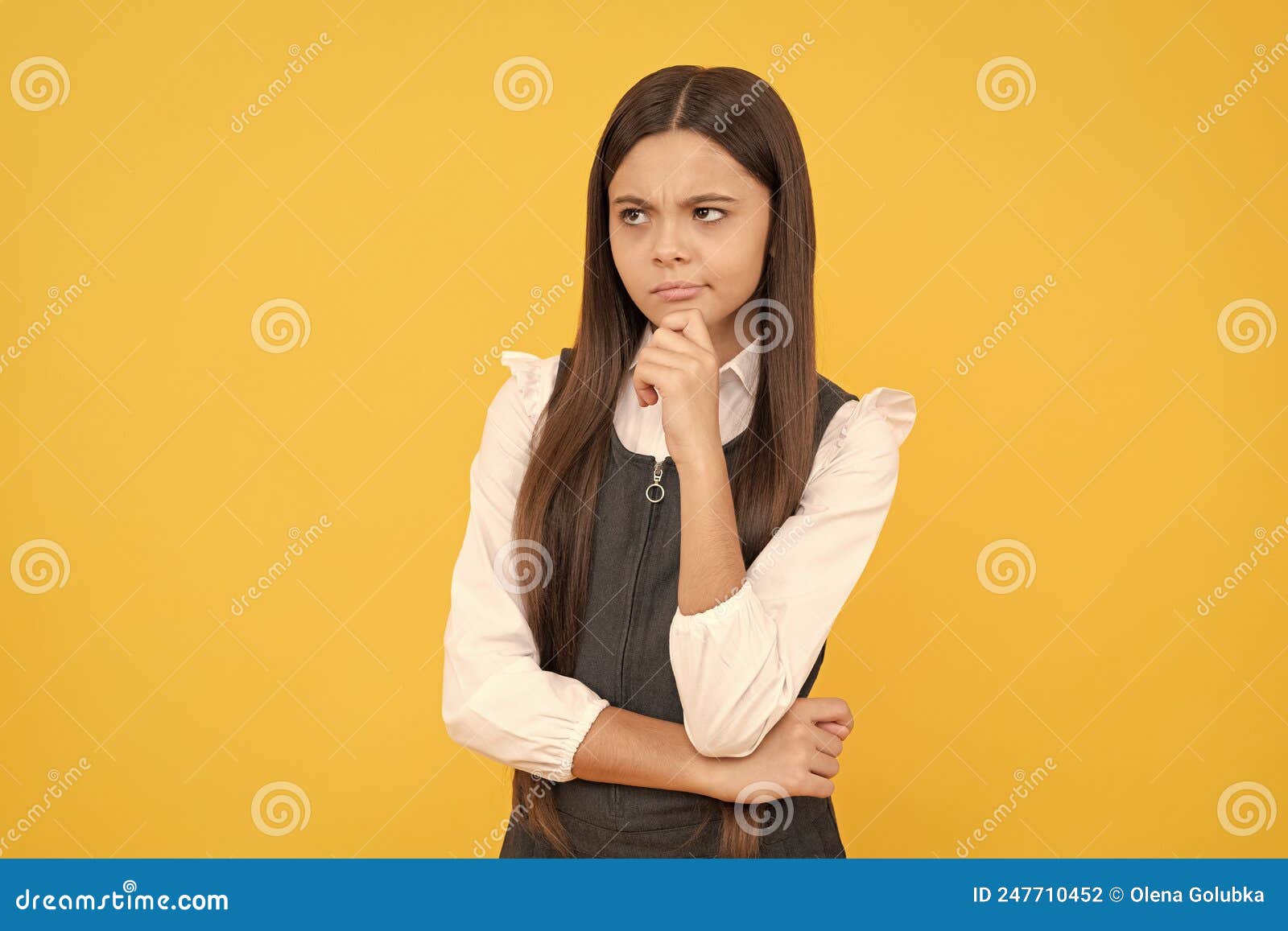 Serious Primary School Kid Keep Thinking Yellow Background, Serious ...