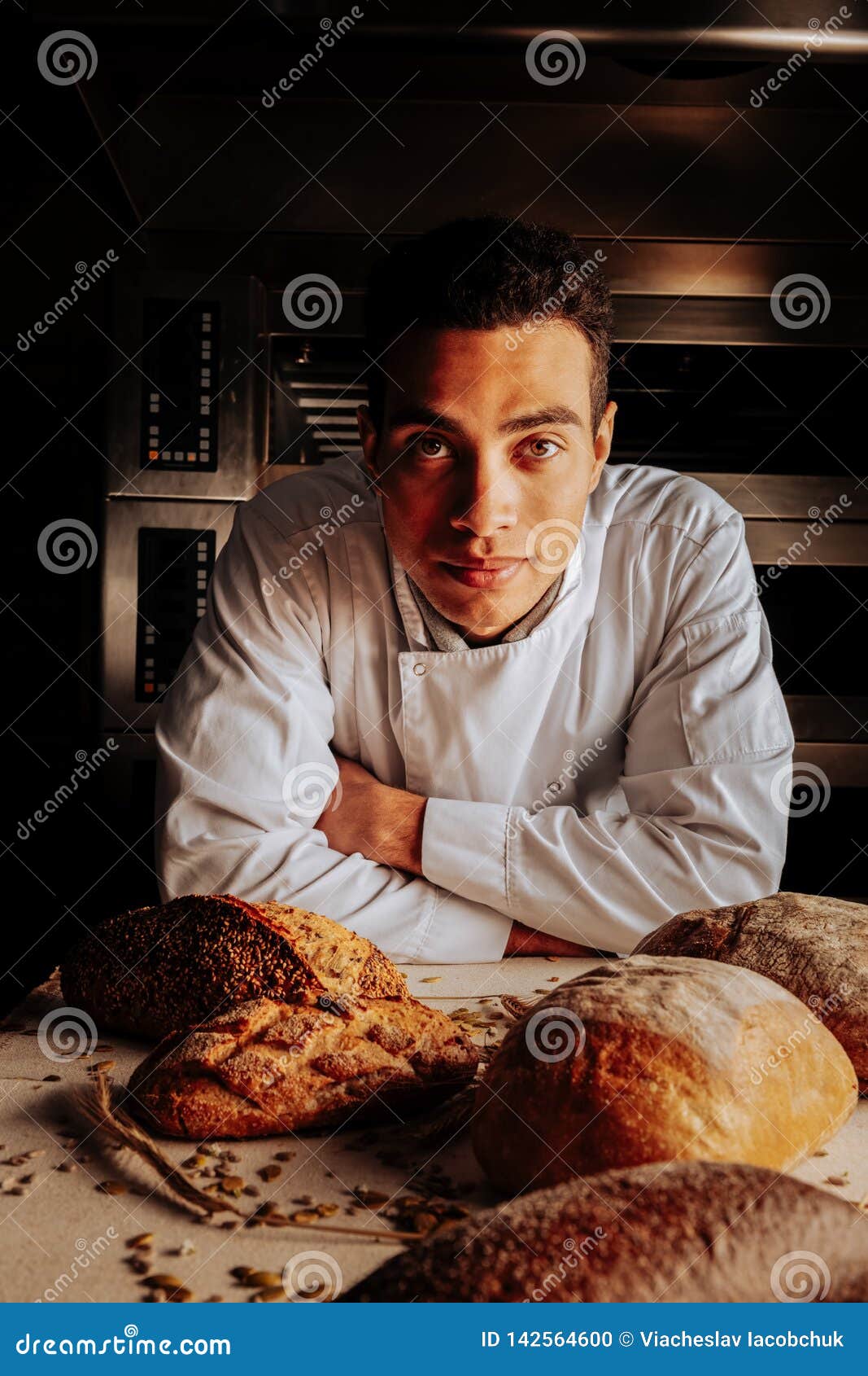 Serious Professional Baker Standing Near Table after Making Bread Stock ...