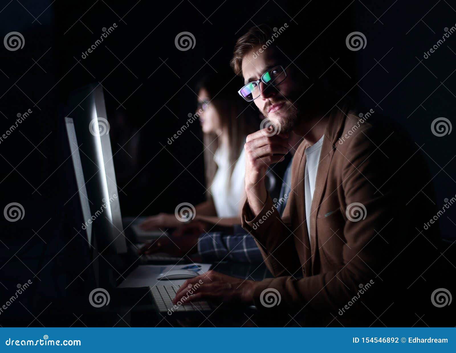 Serious Programmer Looking at the Computer Screen Stock Photo - Image ...