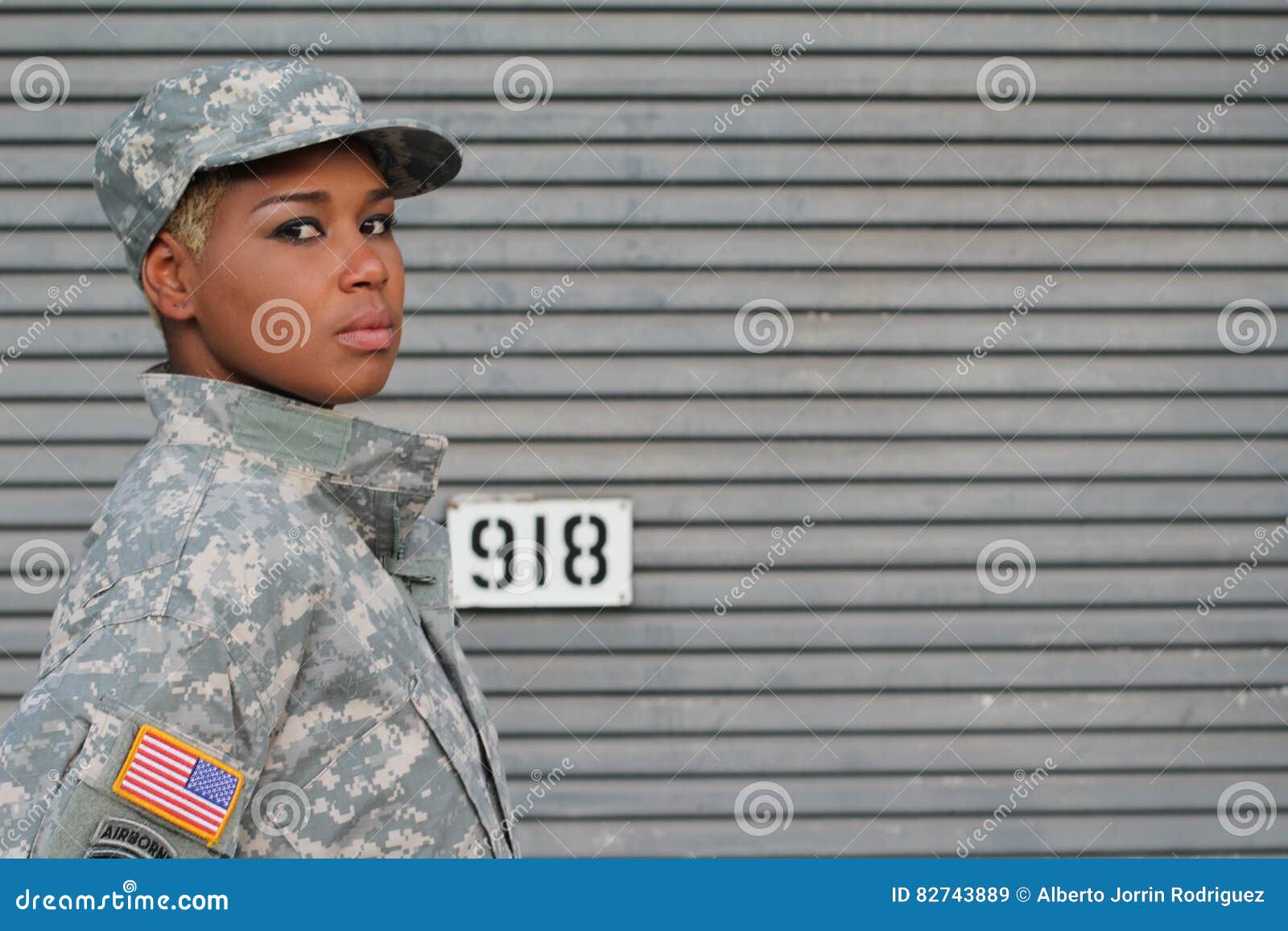 Serious Proud Black Female Soldier with Space for Copy Stock Image ...