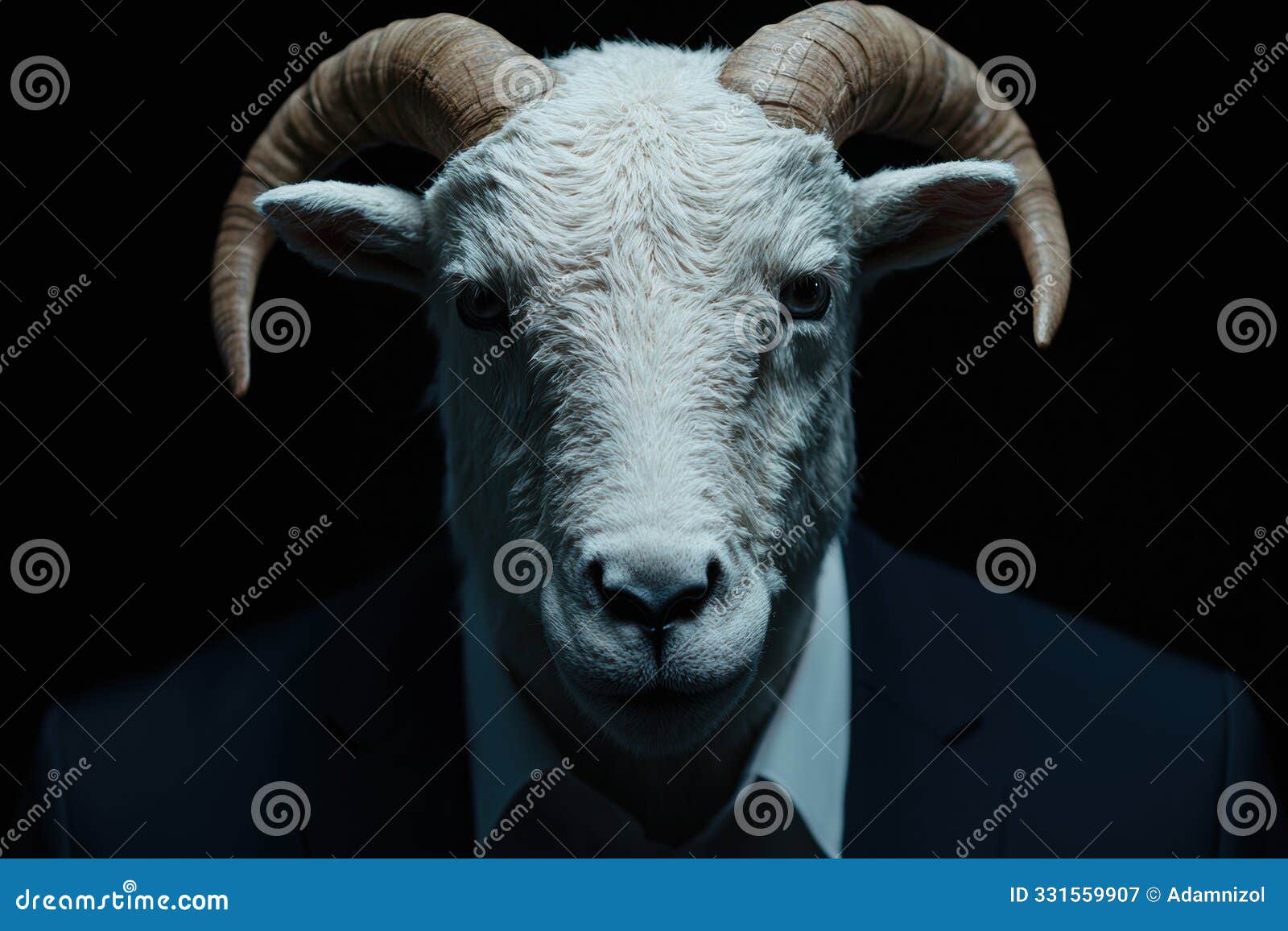 Serious Ram with Horns in Dark Suit Stock Illustration - Illustration ...