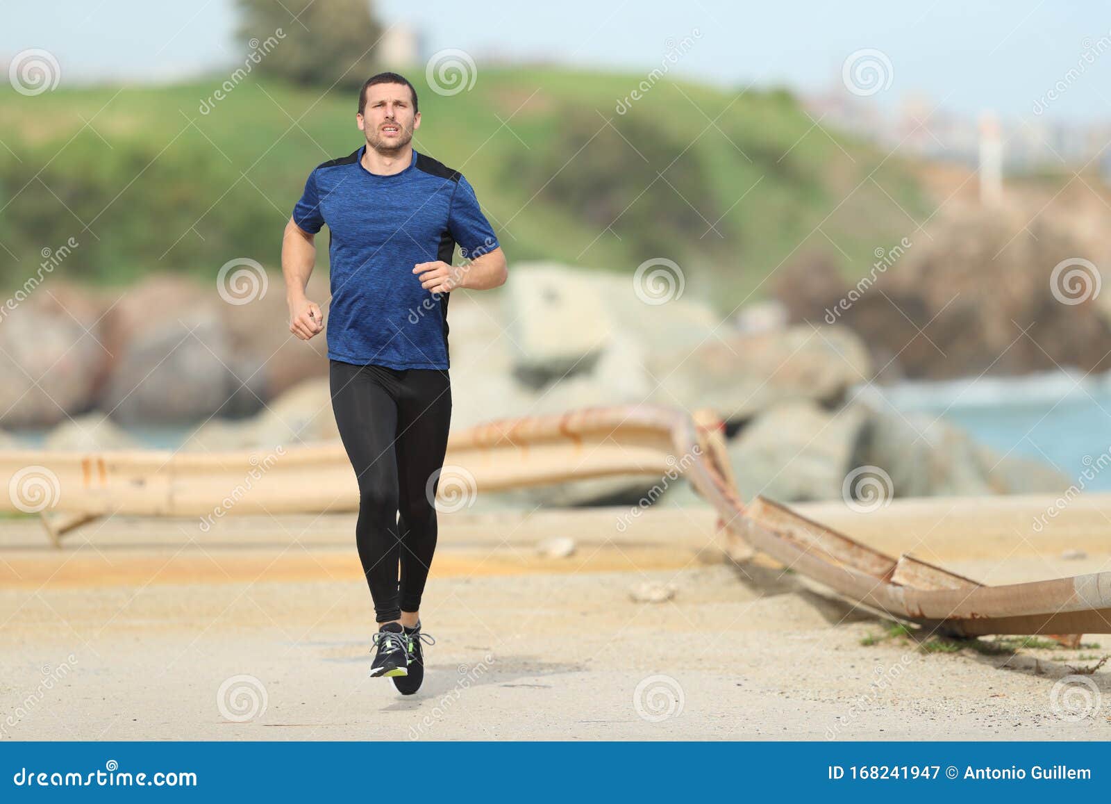 Serious Runner Running on the Beach Stock Image - Image of health ...
