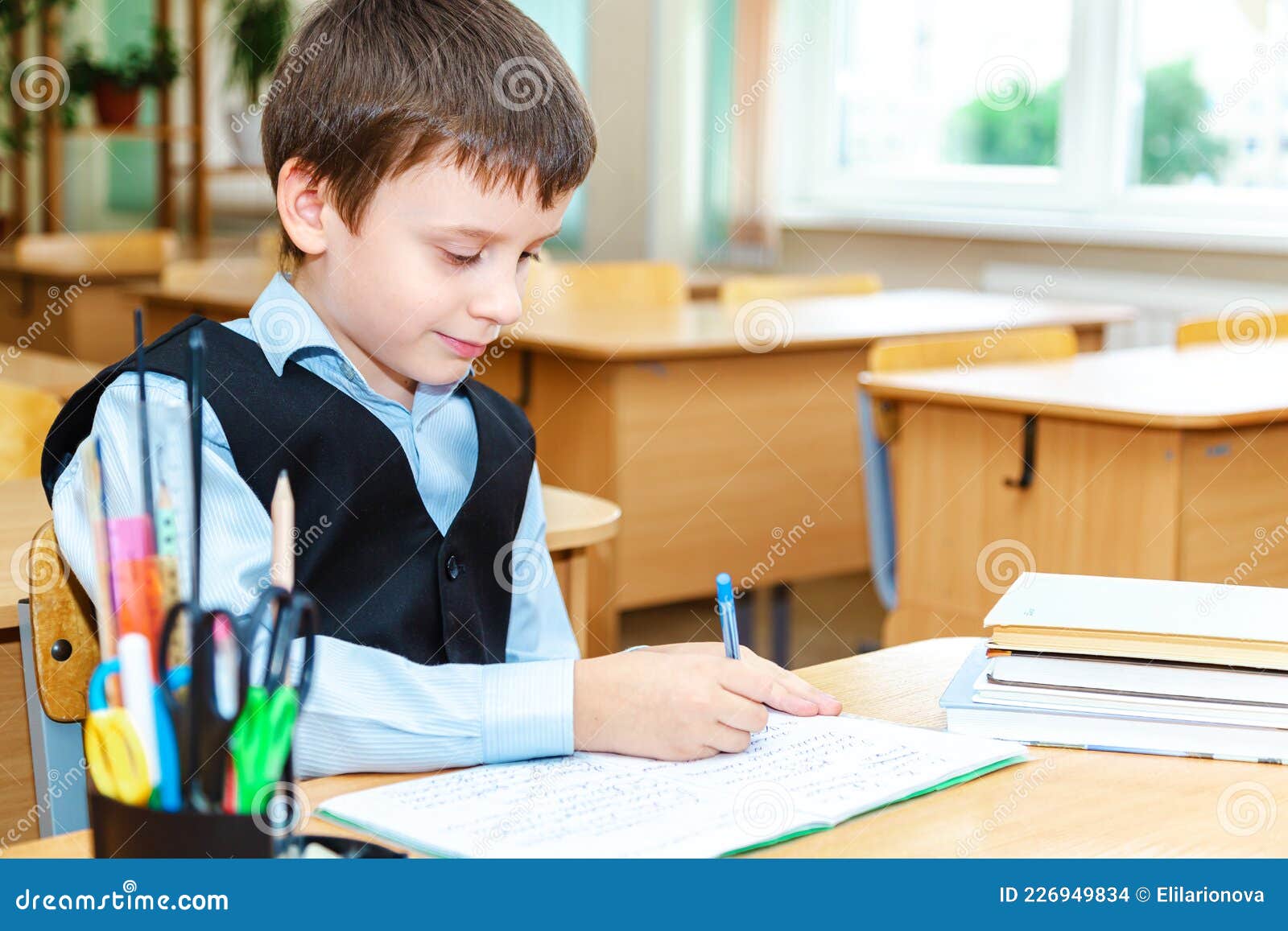 Serious Schoolboy in the Classroom. Primary School Student Stock Photo ...