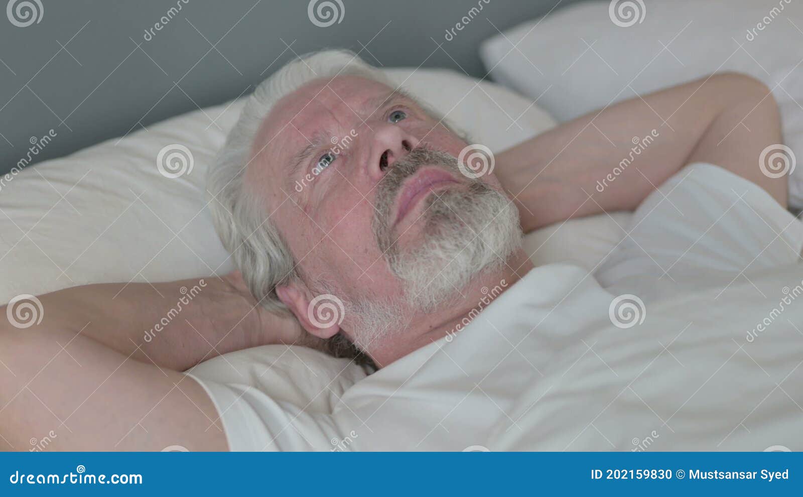 Serious Old Man Laying Awake in Bed Stock Footage - Video of ...