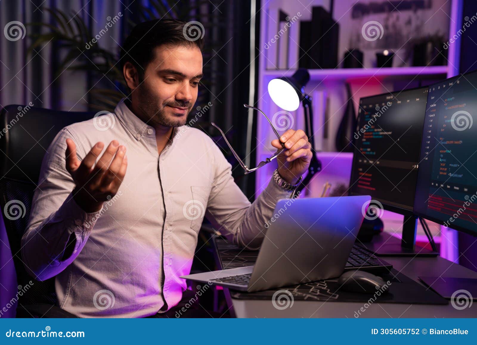 Serious Smart it Developer Meeting Via Application Team Record Laptop ...