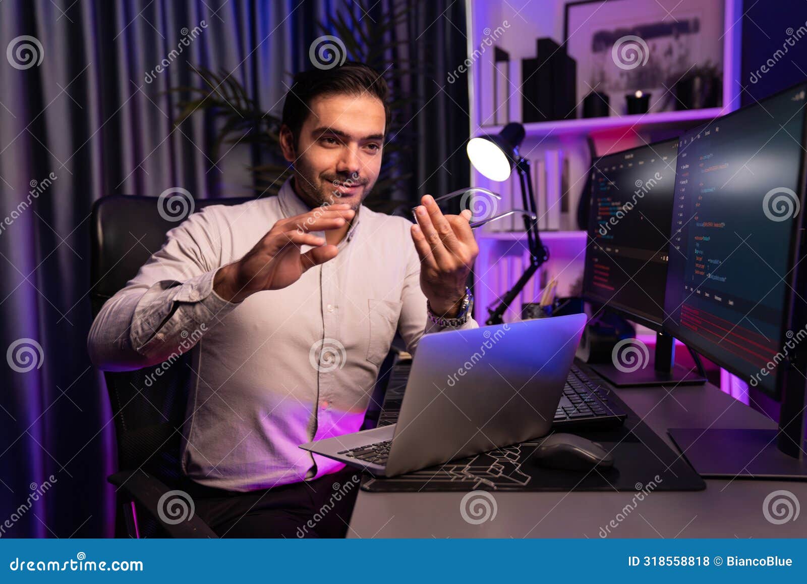 Serious Smart it Developer Meeting Via Application Team Record Laptop ...