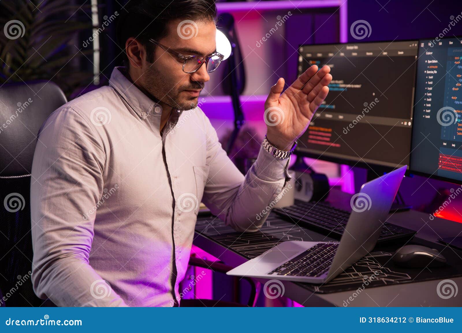 Serious Smart it Developer Meeting Via Application Team Record Laptop ...