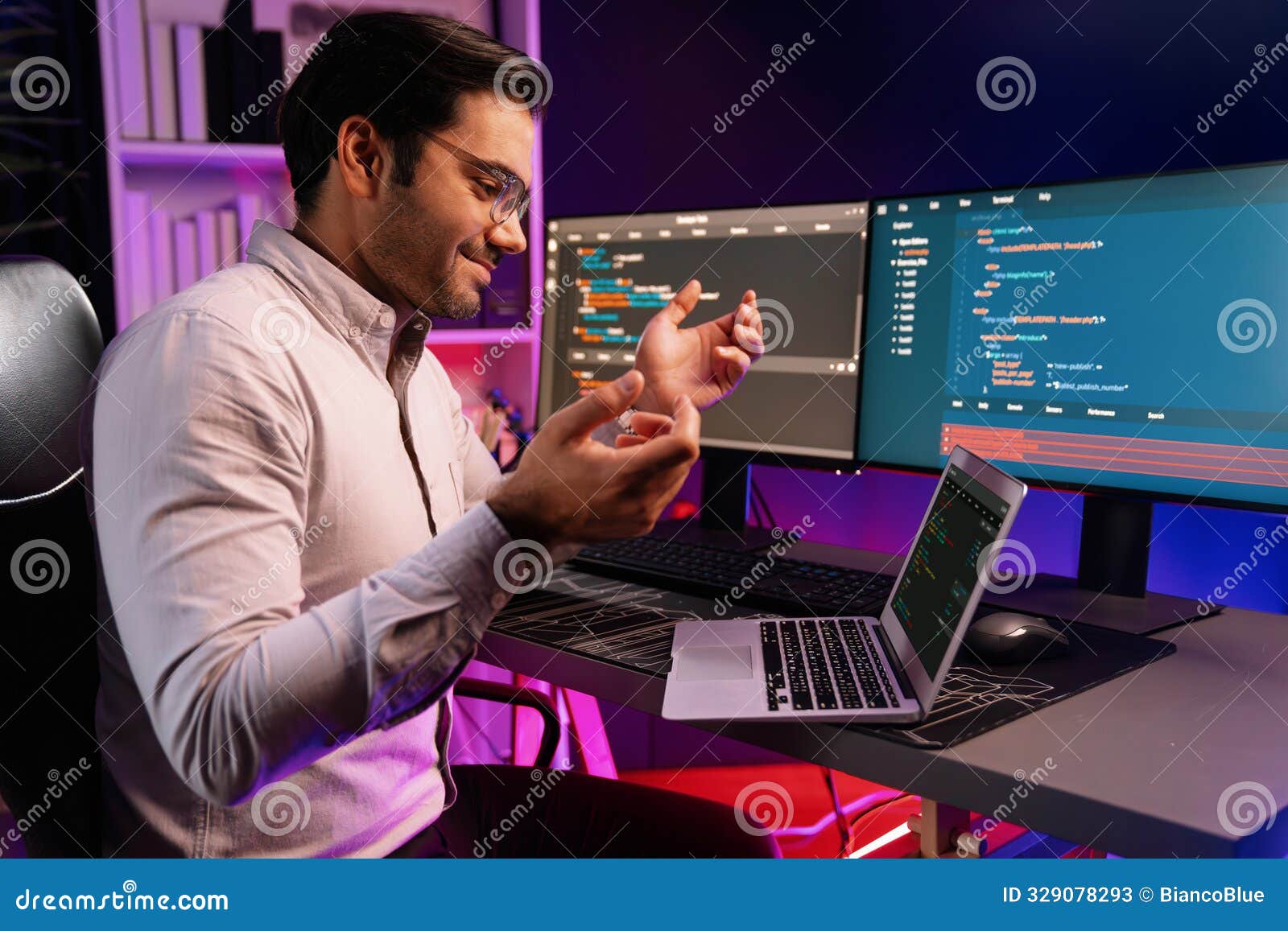 Serious Smart it Developer Meeting Via Application Team Record Laptop ...