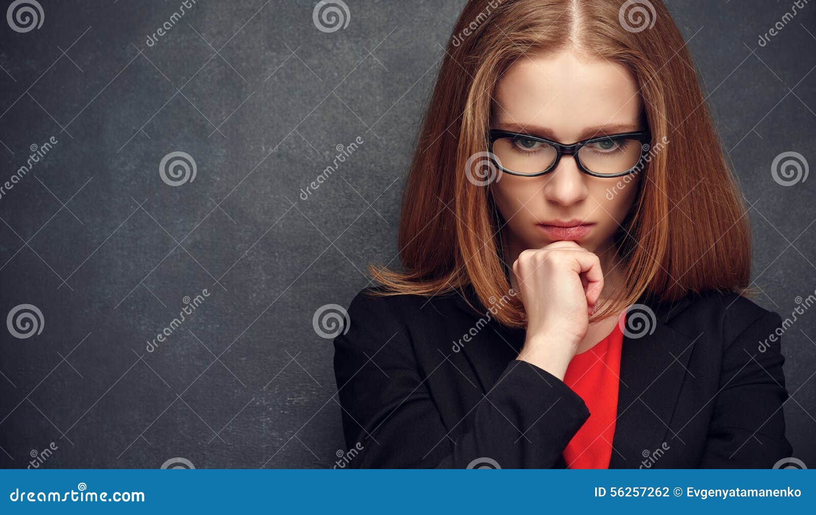 Serious Stern Moody Young Woman Standing With Her Arms Folded Stock ...
