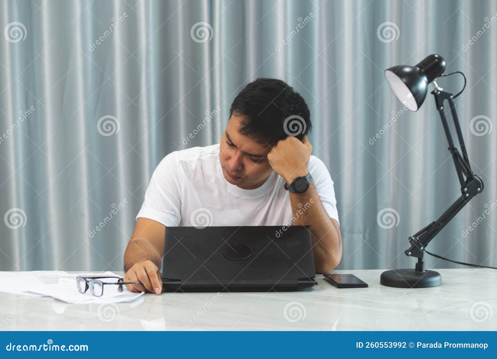 Serious Stress Business Man Sitting in Office, Problem in Working Stock ...