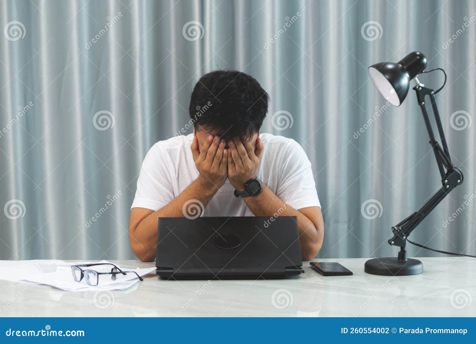 Serious Stress Business Man Sitting in Office, Problem in Working Stock ...