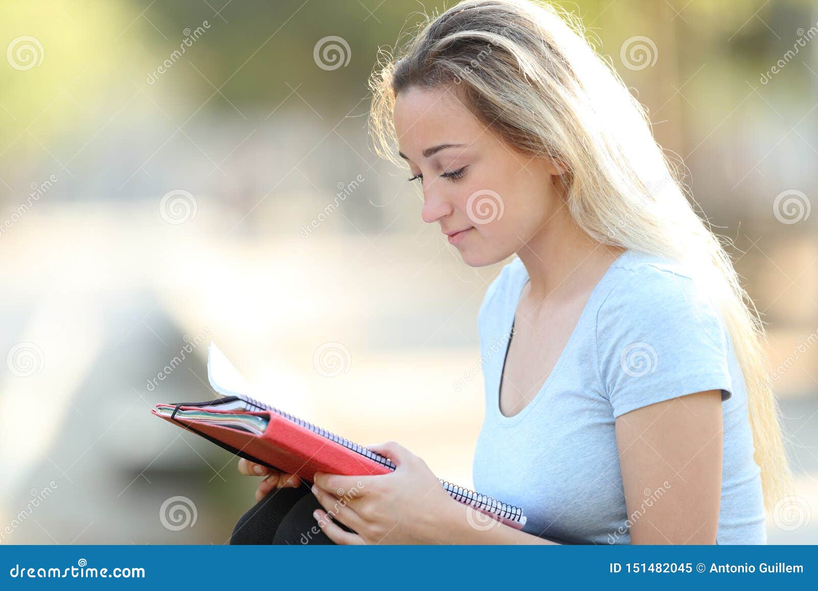 Serious Student Learning Reading Notes Outdoors Stock Image - Image of ...