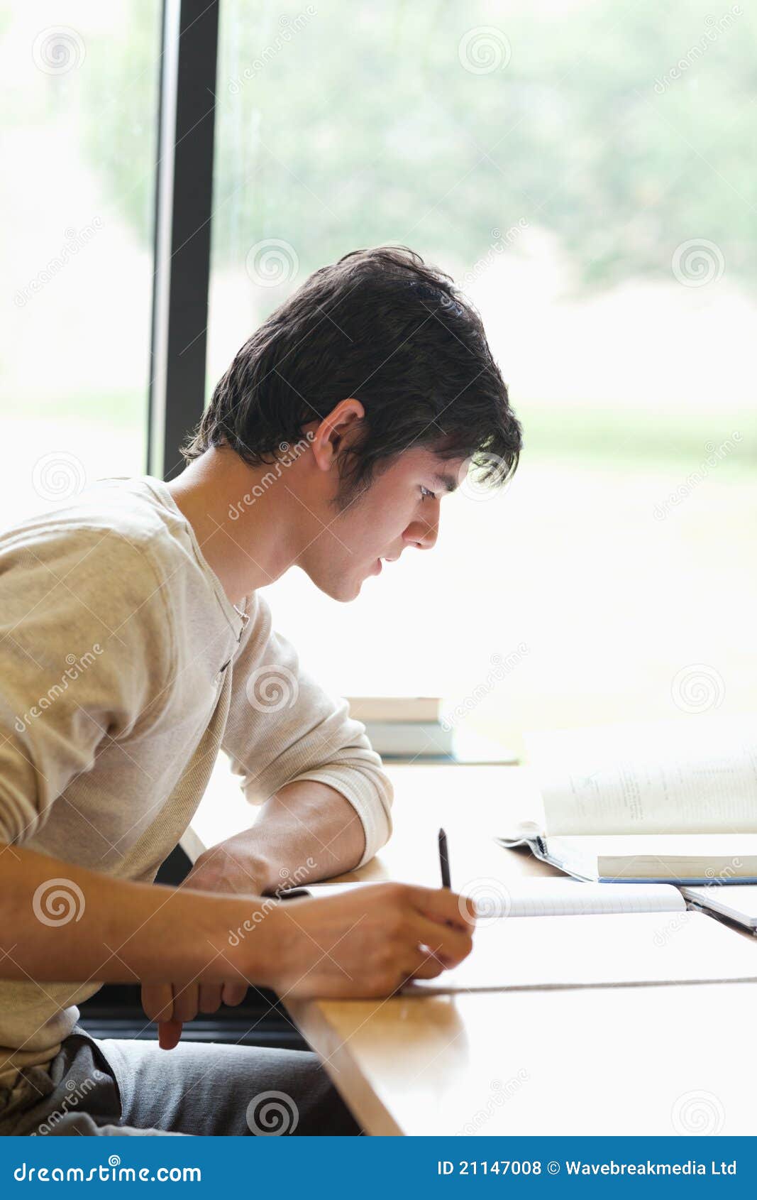 Serious Student Reviewing for an Assignment Stock Photo - Image of ...
