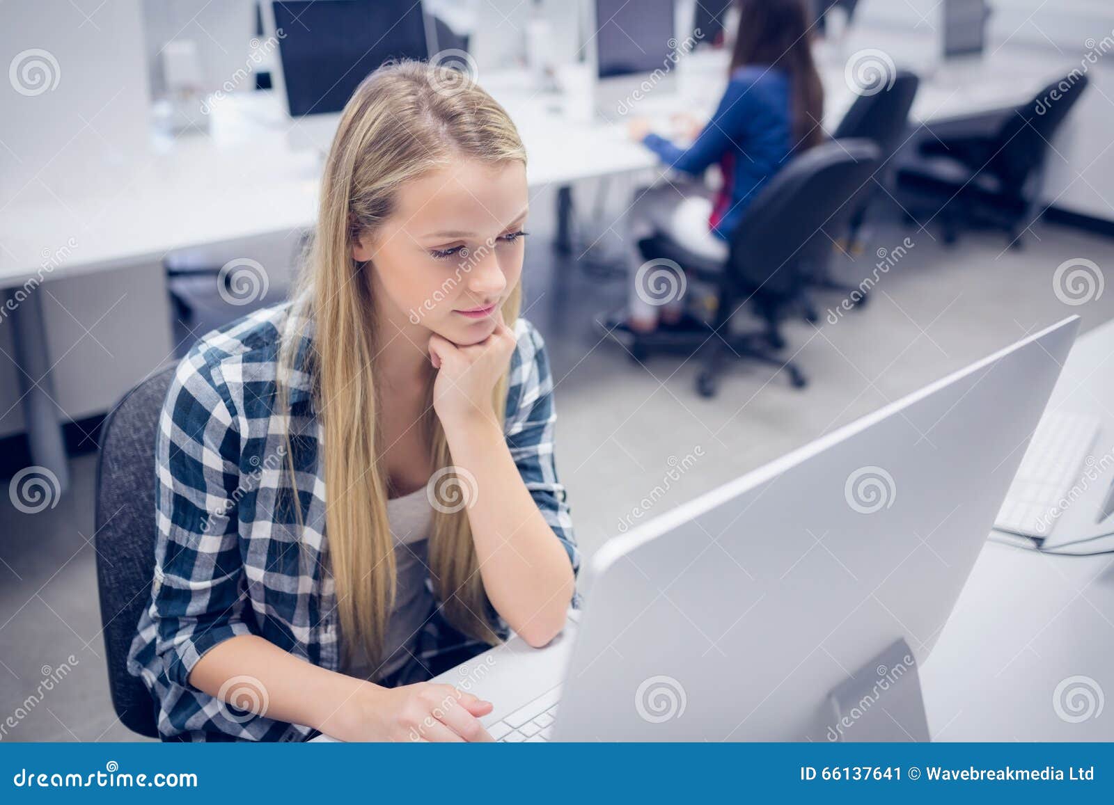 Serious Student Working on Computer Stock Image - Image of educational ...