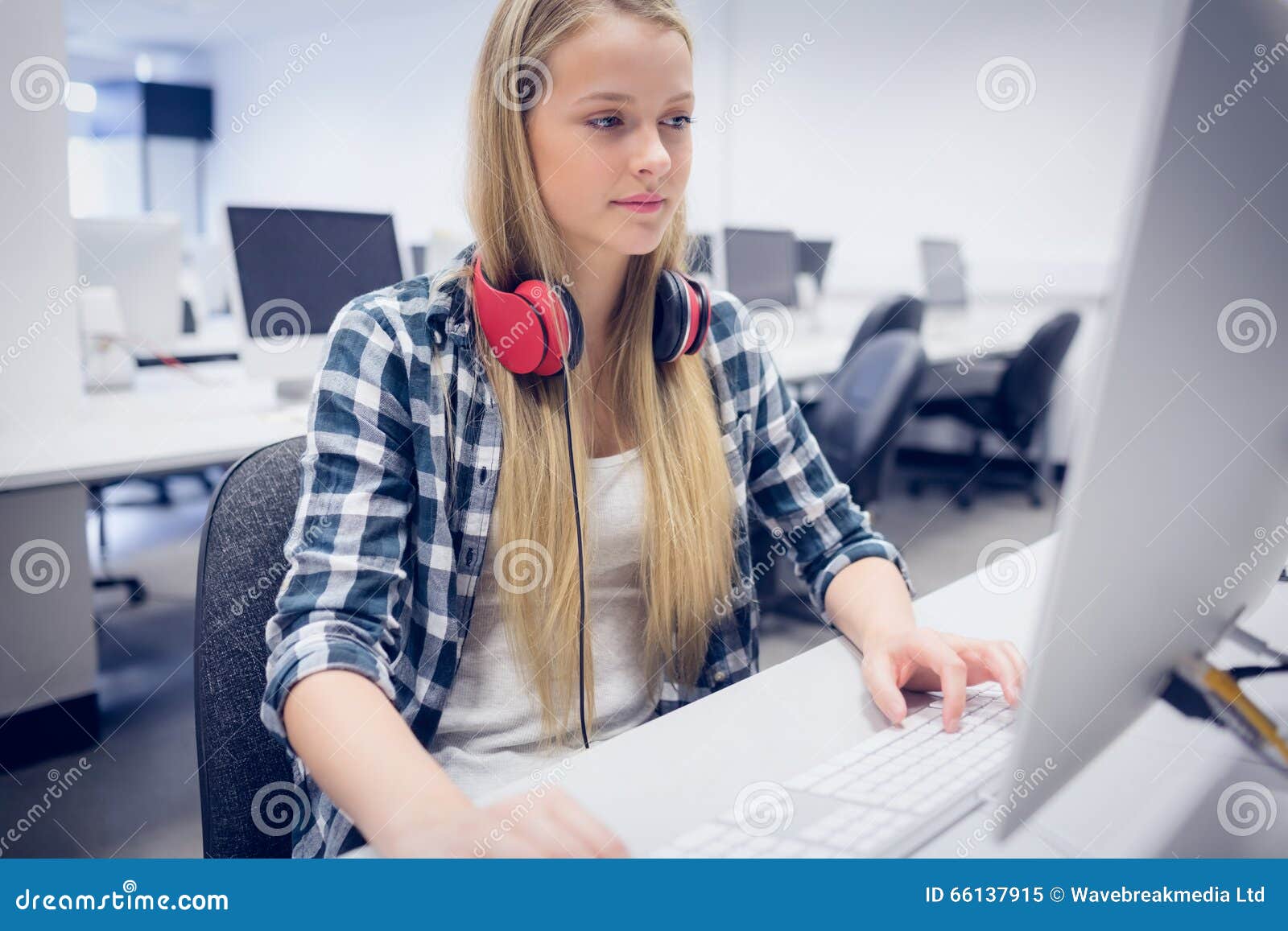 Serious Student Working on Computer Stock Image - Image of computer ...