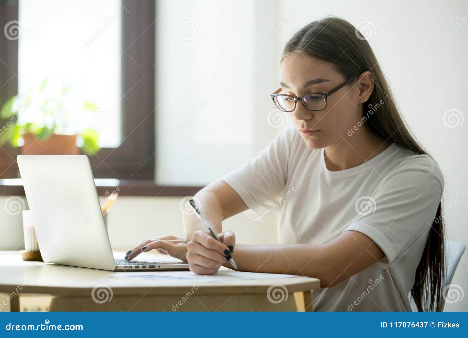 Serious Student Working at Laptop Preparing for Exams Stock Image ...