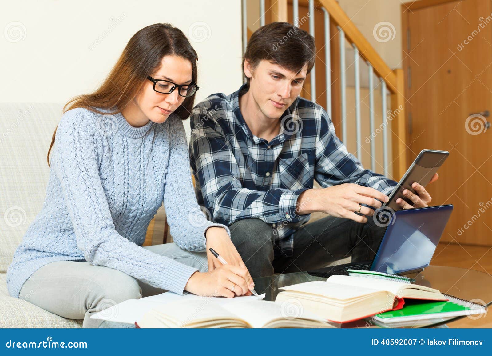 Serious Students Preparing for Exam Together Stock Image - Image of ...