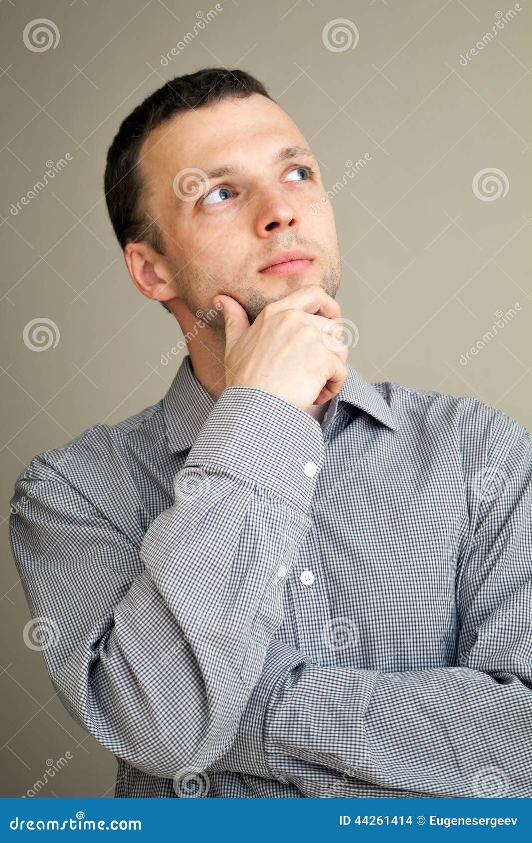 Serious Thinking Young Caucasian Man, Casual Portrait Stock Photo ...