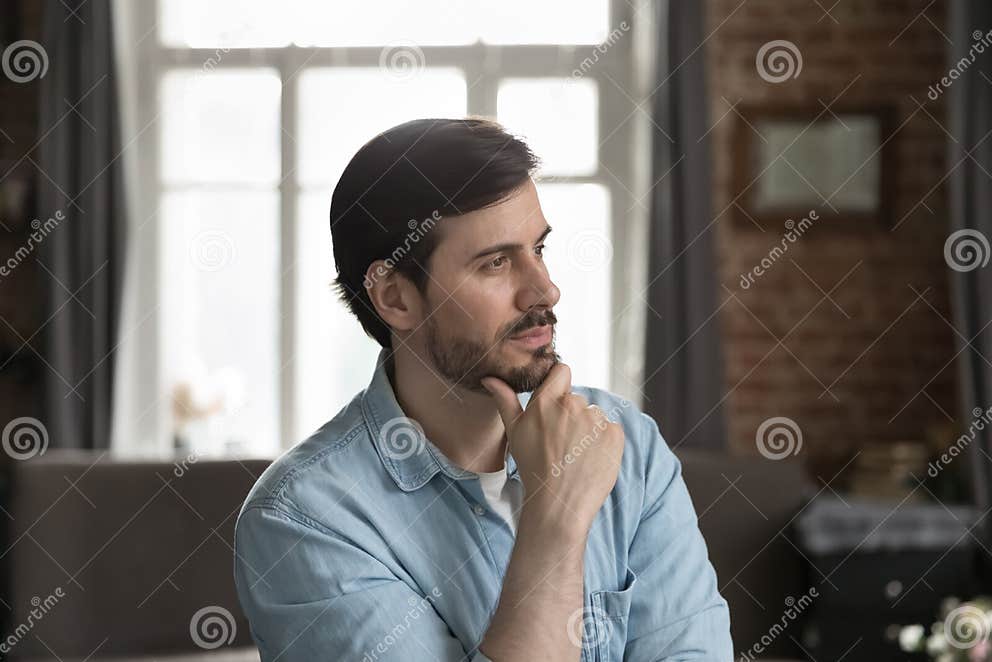 Serious Thoughtful Man Looking into Distance and Thinking Stock Image ... Serious Thoughtful Man Looking into Distance and Thinking Stock Image ...