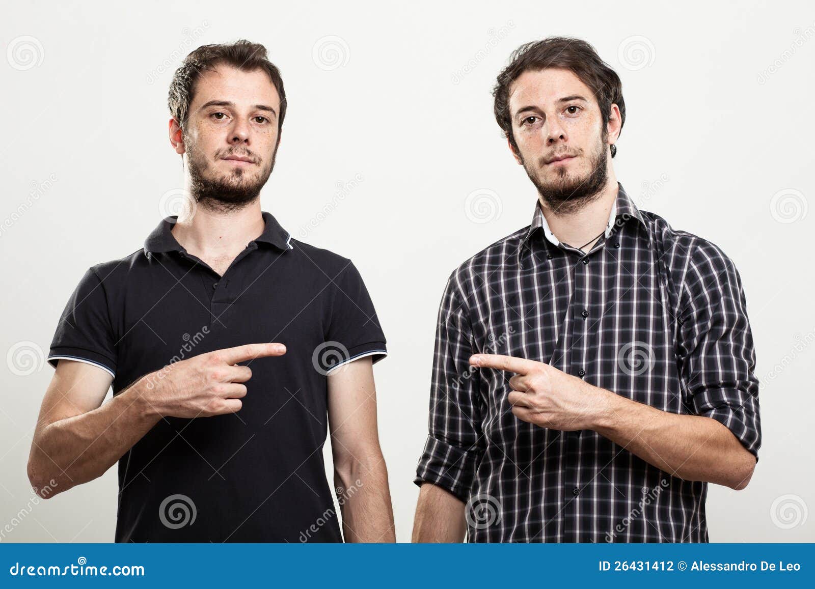 Serious Twins Pointing Each Other Stock Photo - Image of eyes, beard ...