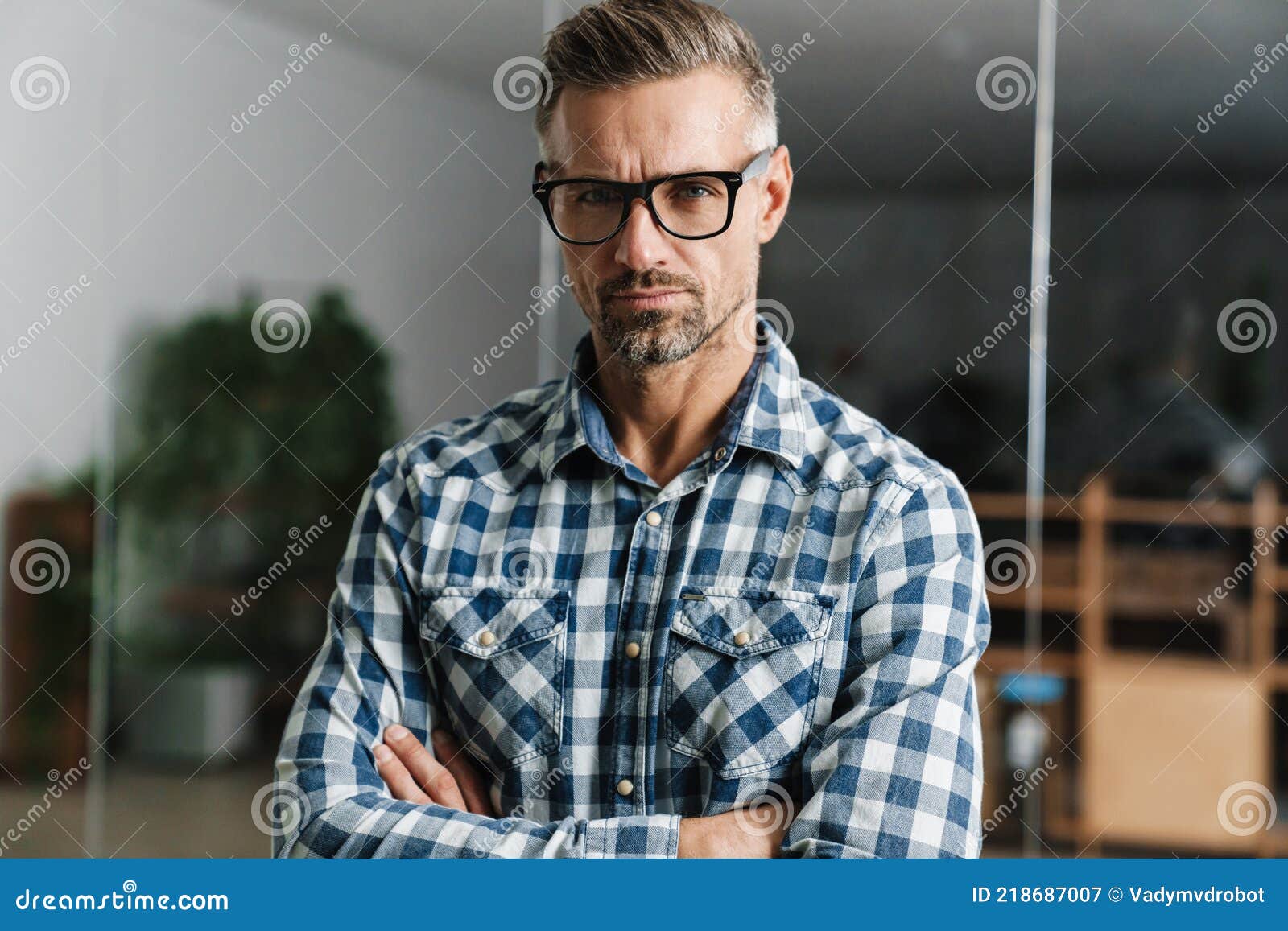 Serious White-haired Man Looking at Camera while Standing Stock Image ...