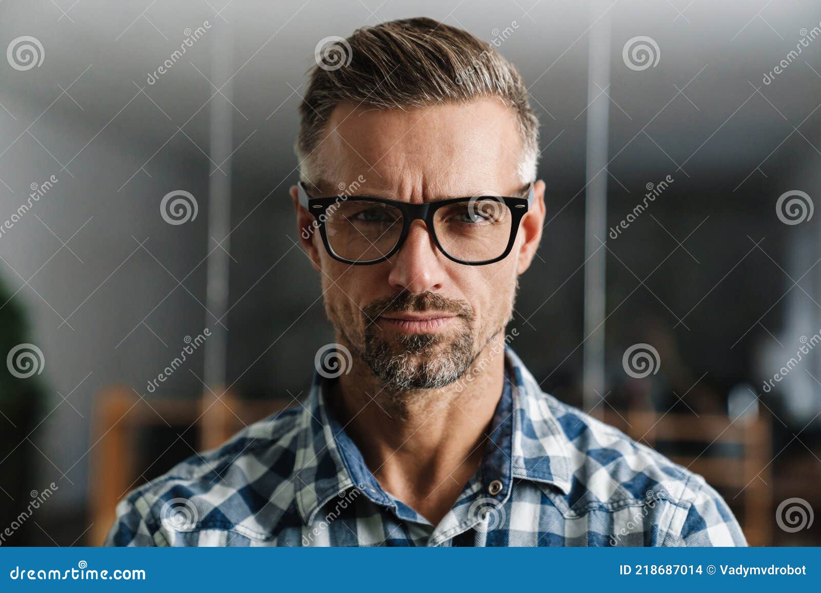 Serious White-haired Man Looking at Camera while Standing Stock Photo ...