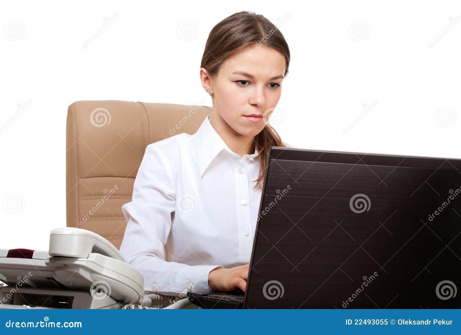 Serious woman at computer stock image. Image of consultant - 22493055