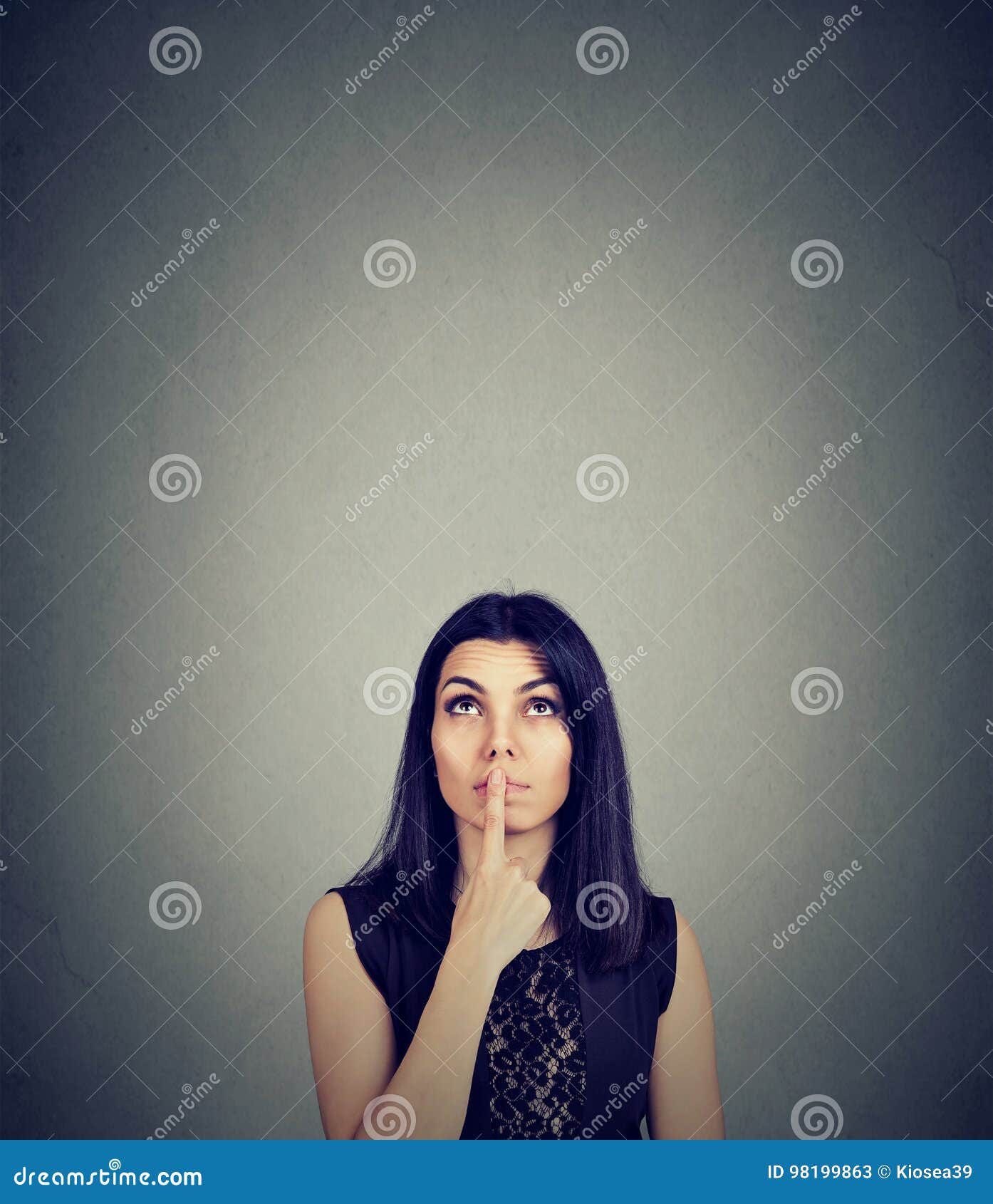 Serious Woman Looking Up Thinking Stock Image - Image of mind, pensive ...