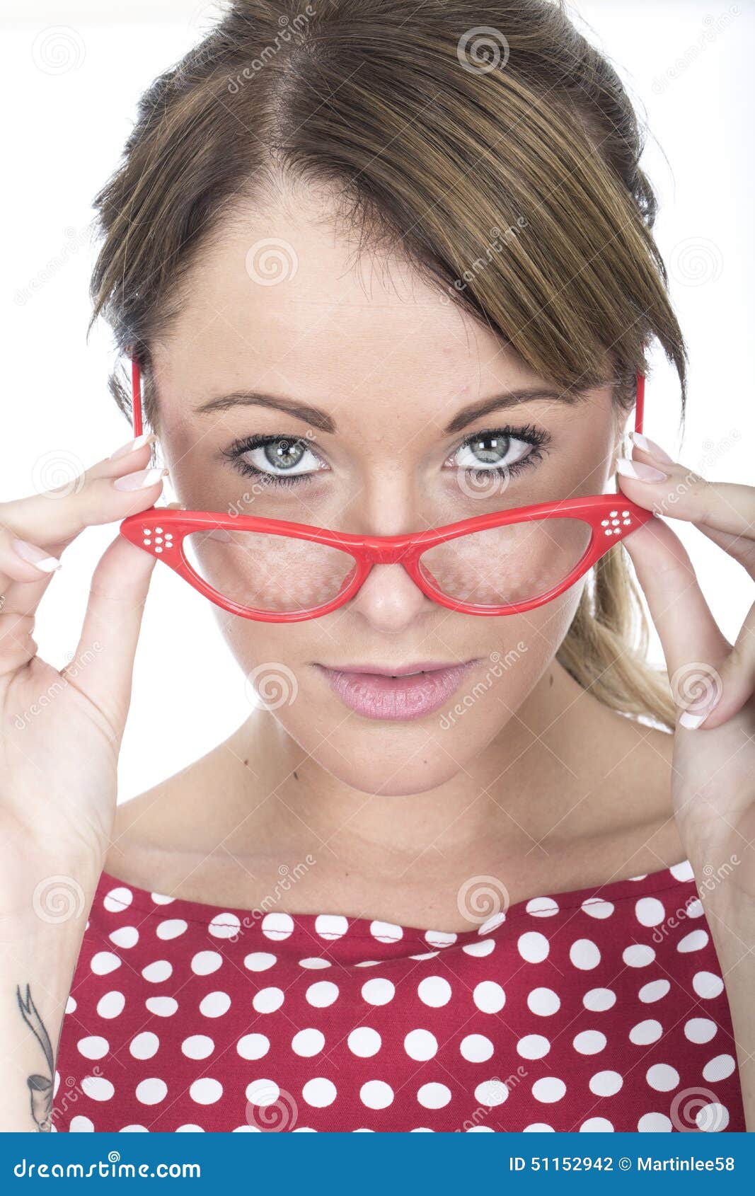 Serious Woman Peering Over Glasses Stock Photo - Image of white ...