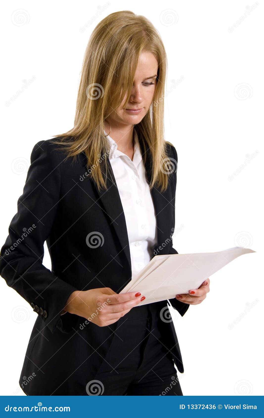 Serious Woman Read Document Stock Photo - Image of isolated, beautiful ...