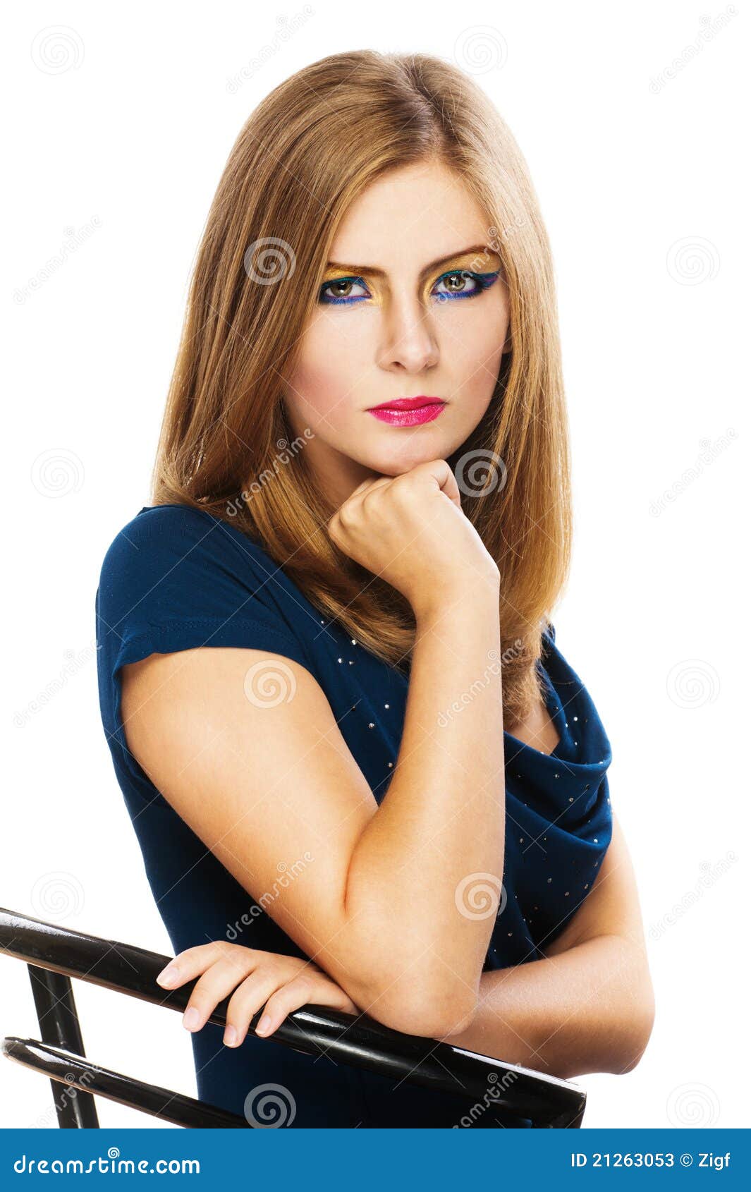 Serious Woman Sitting Chair Stock Image - Image of color, holds: 21263053