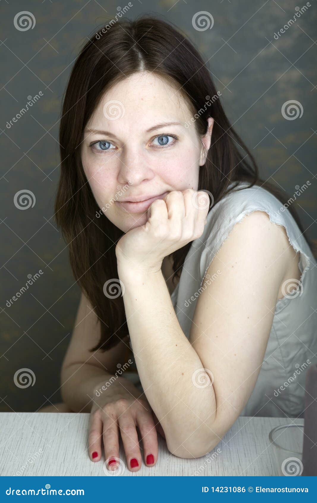 Serious Woman Sitting at the Table Stock Photo - Image of rest, indoor ...
