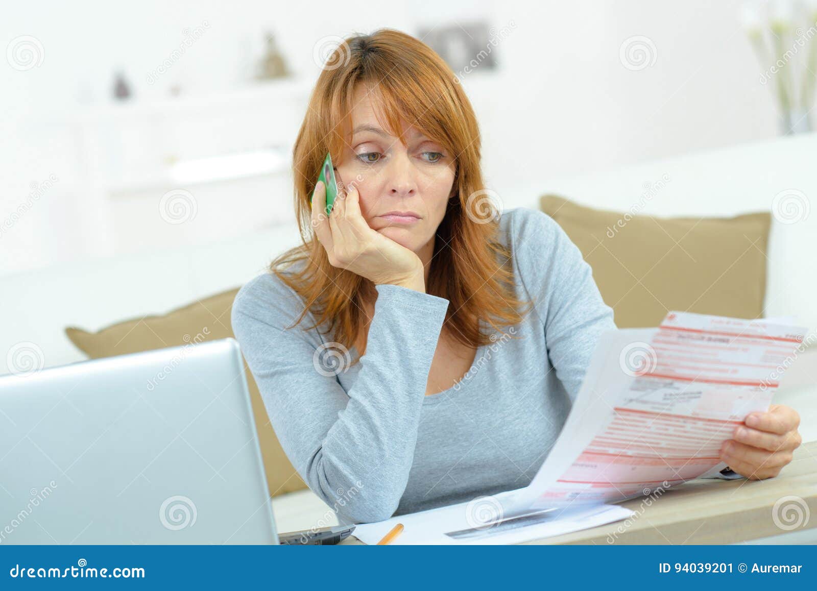 Serious Woman Thinking about Financial Issue at Home Stock Image ...