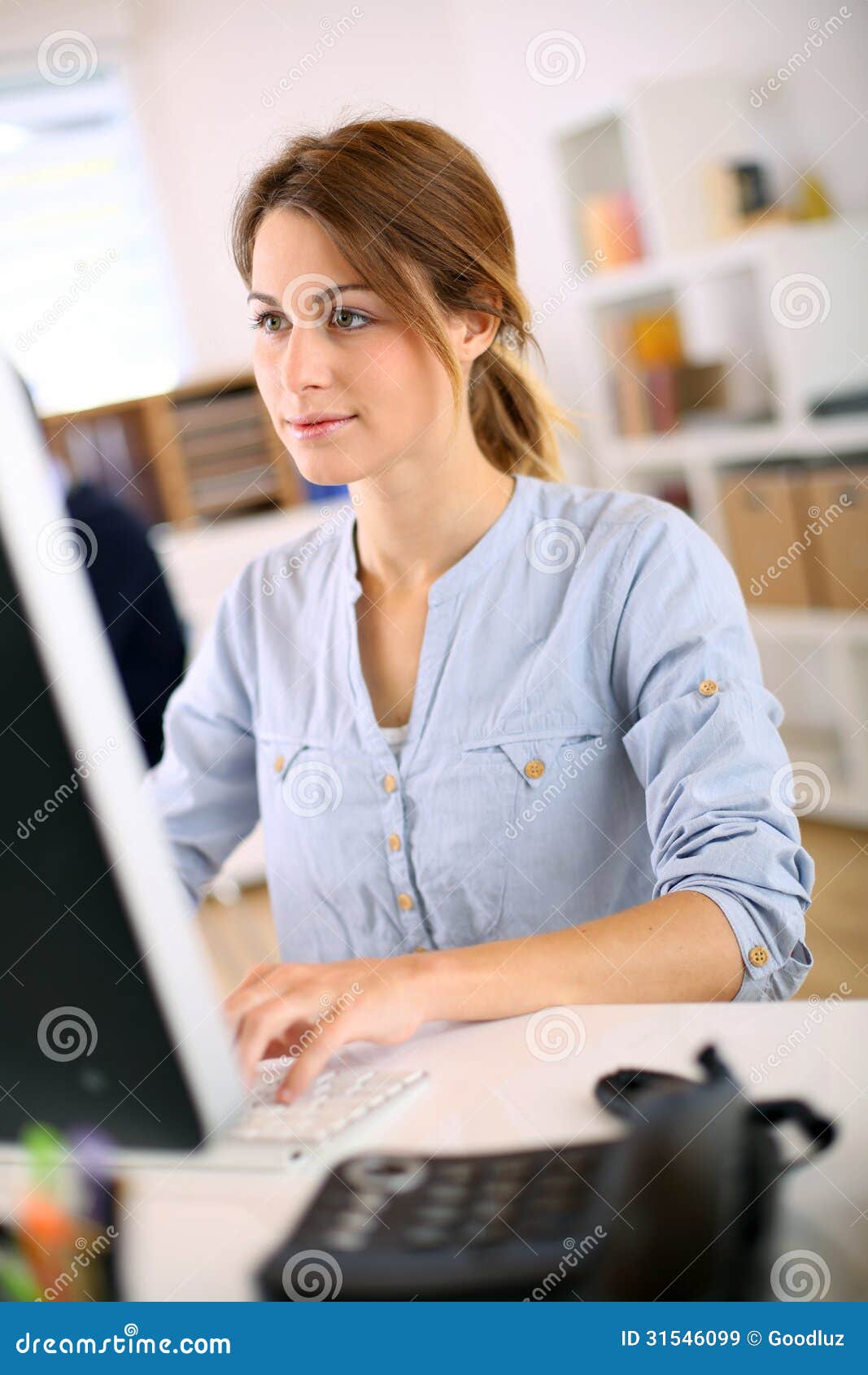 Serious Woman Working in Office Stock Image - Image of assistant ...