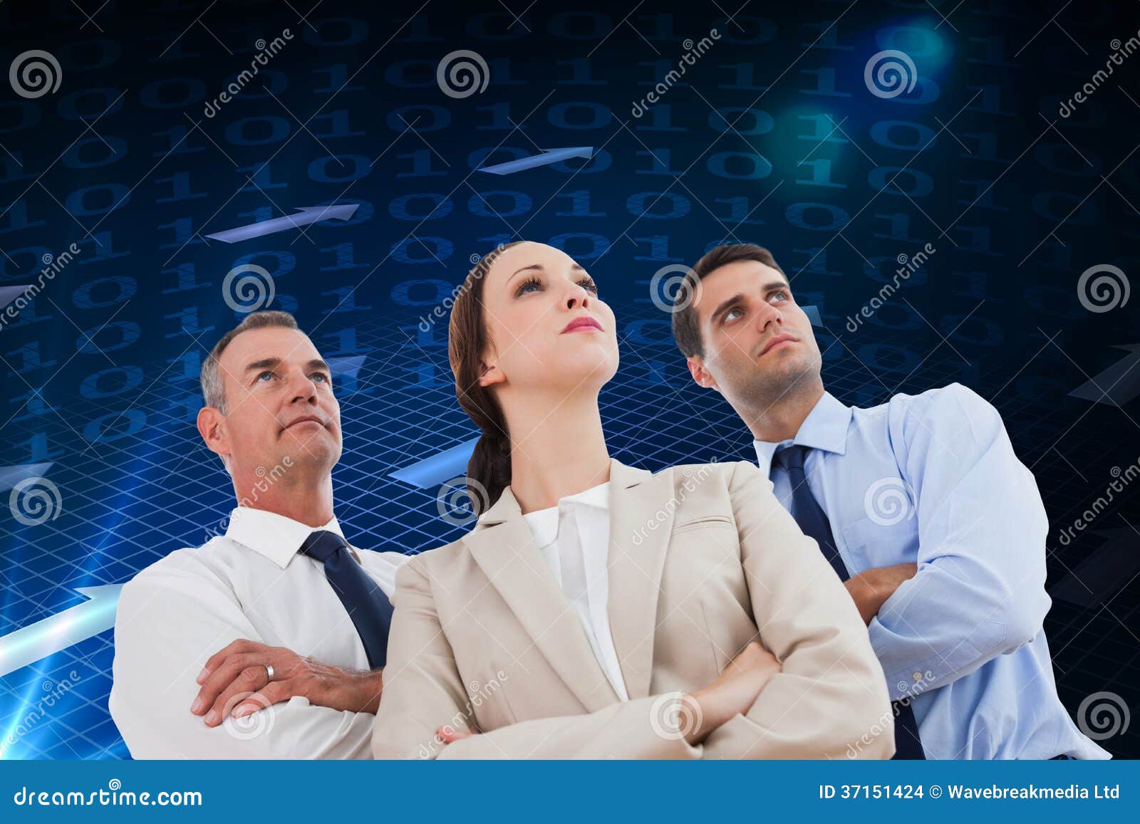 Serious Work Team Posing Together Looking Away Stock Photo - Image of ...