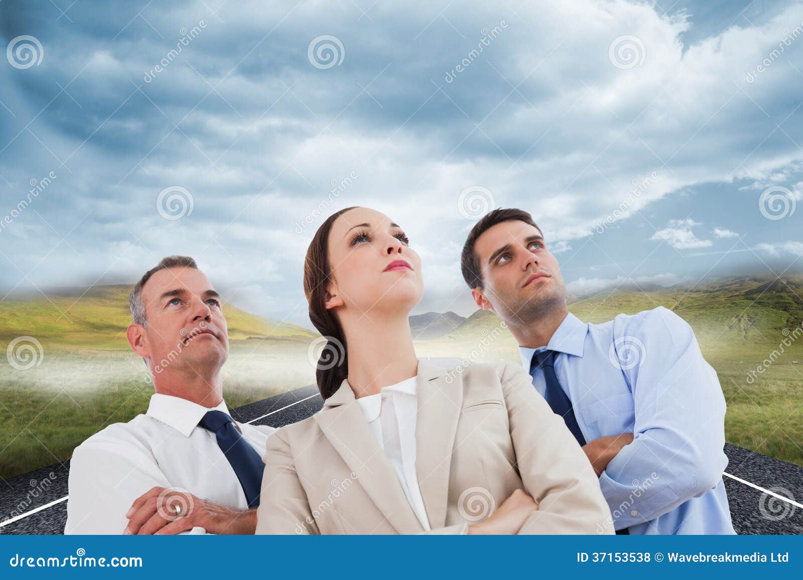 Serious Work Team Posing Together Looking Away Stock Photo - Image of ...